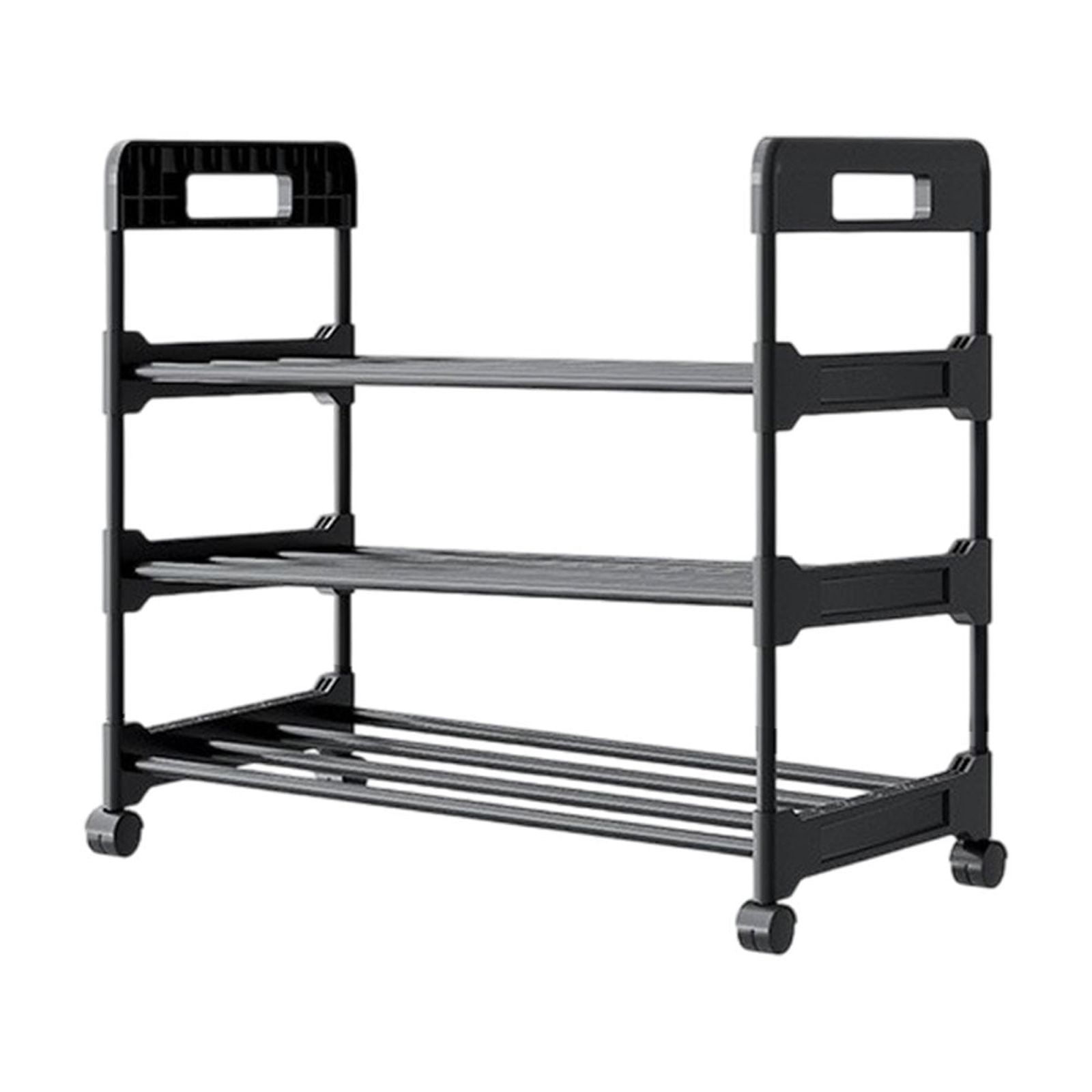 Black 3 Tier Rolling Shoe Rack With Wheels Movable Shoe Storage ...
