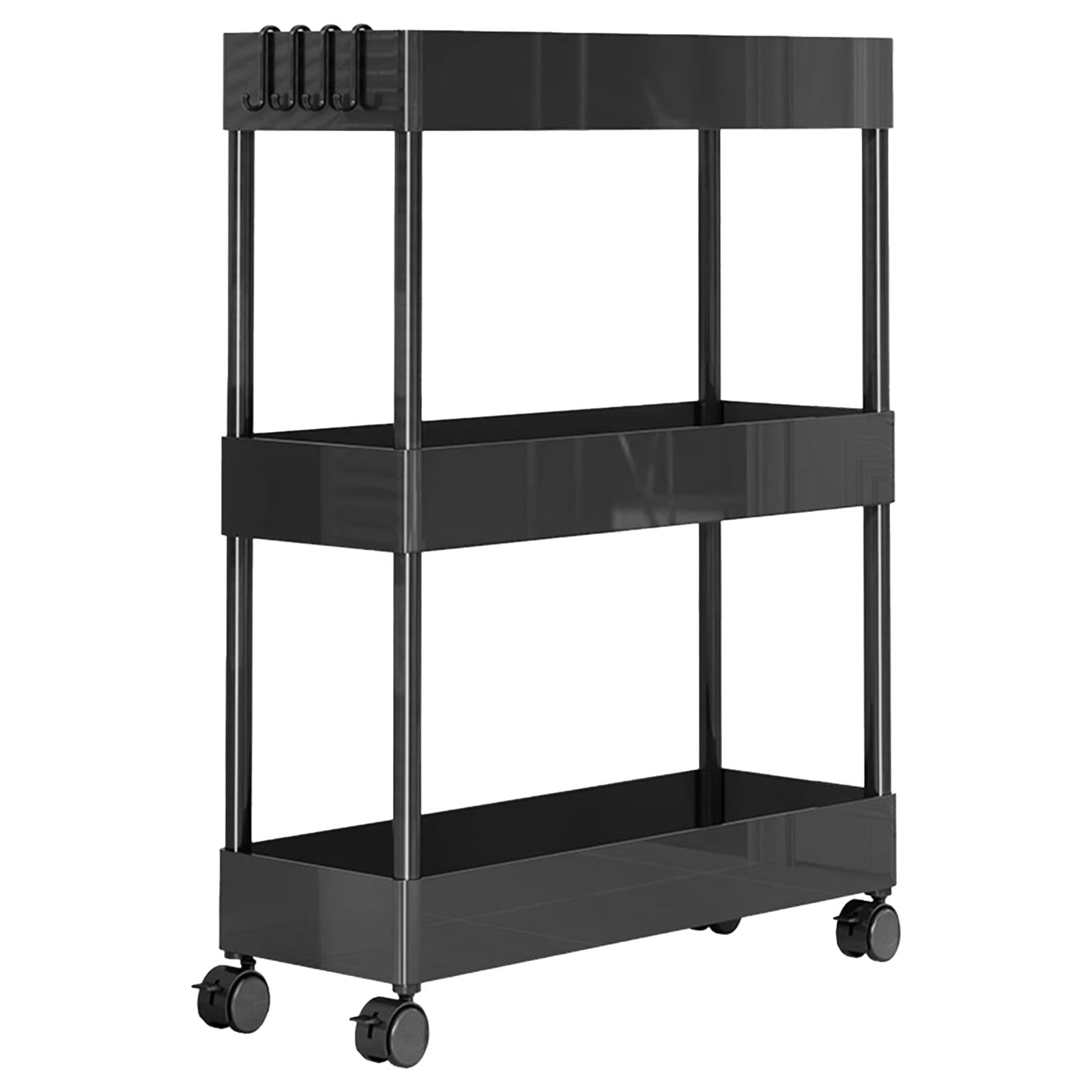 Black 3 Tier Rolling Storage Cart With Wheels For Bathroom Kitchen ...