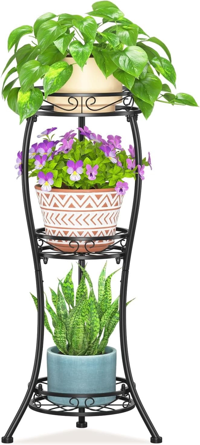 Black 3 Tier Tall Stand for Indoor Outdoor, Large Multiple Level Flower ...