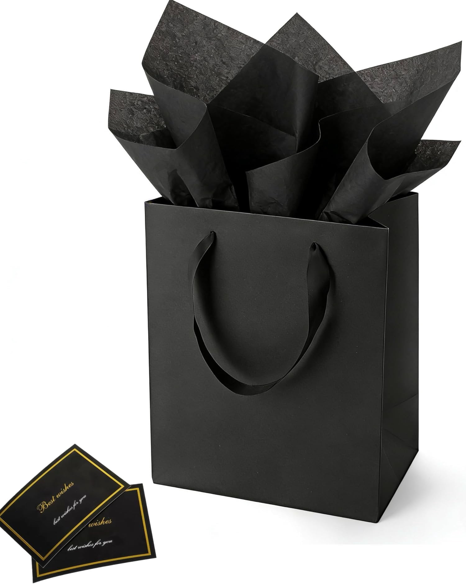 Black 3 count Bags with Tissue Paper and Greeting Cards, 7x4x9 Inch ...