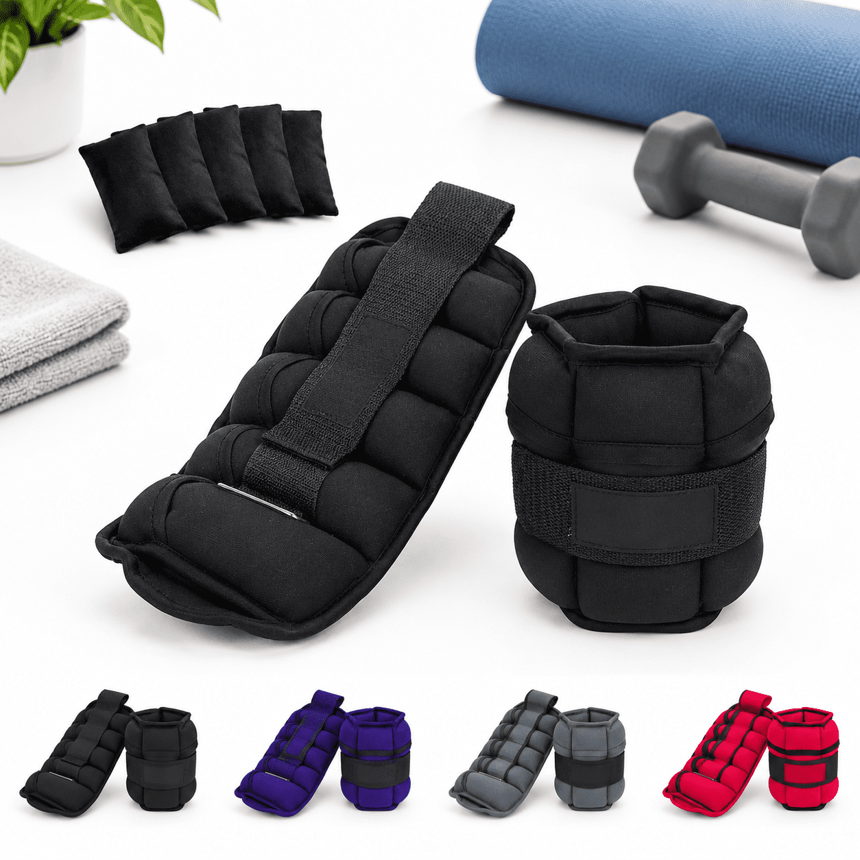 Black 3 lb x2 Adjustable Ankle Weights Set for Wrist Leg Arm Gym ...