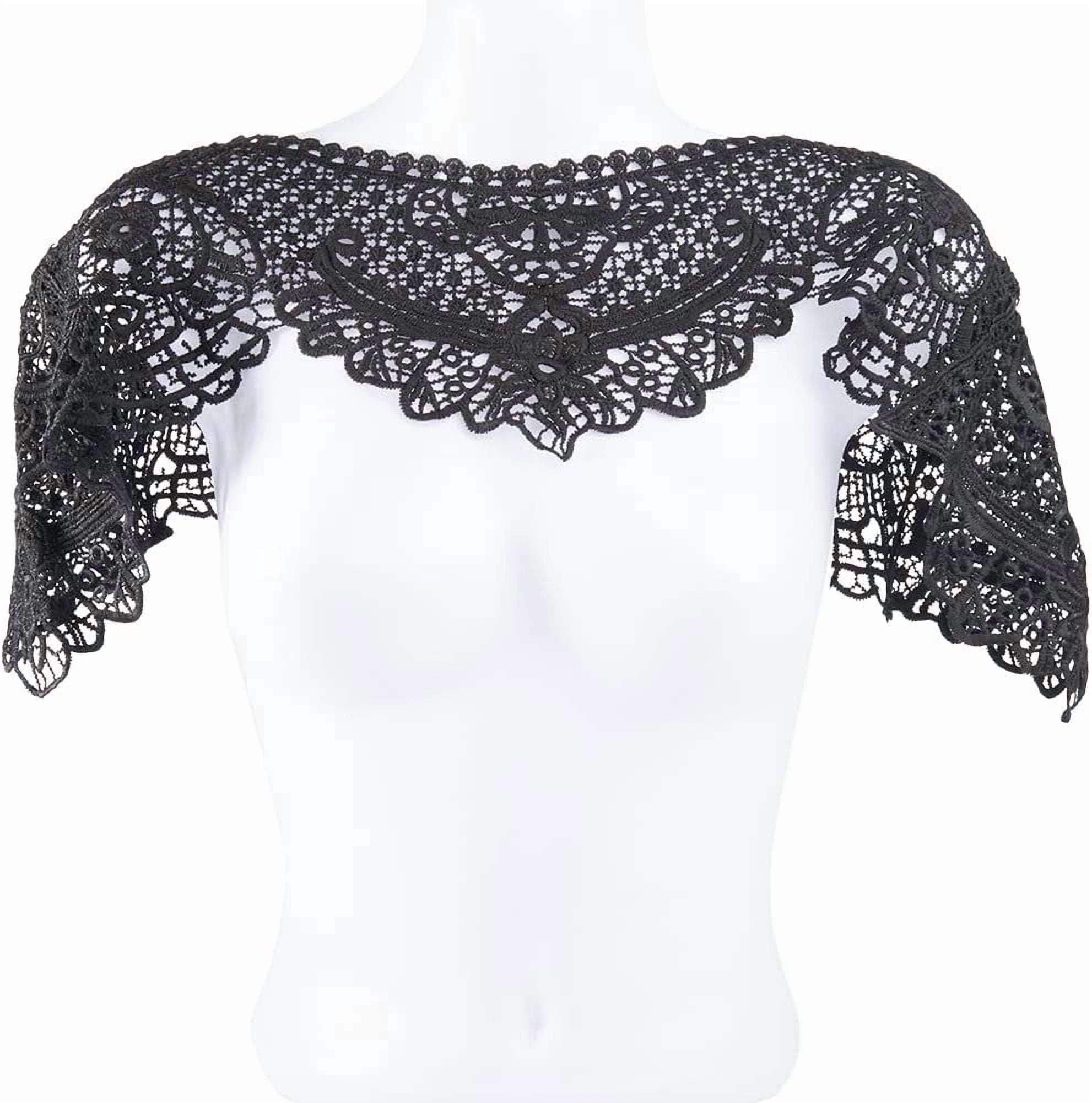 Black 30.3x11 Inch Embroidered Lace Neckline Neck Collar Floral Lace ...