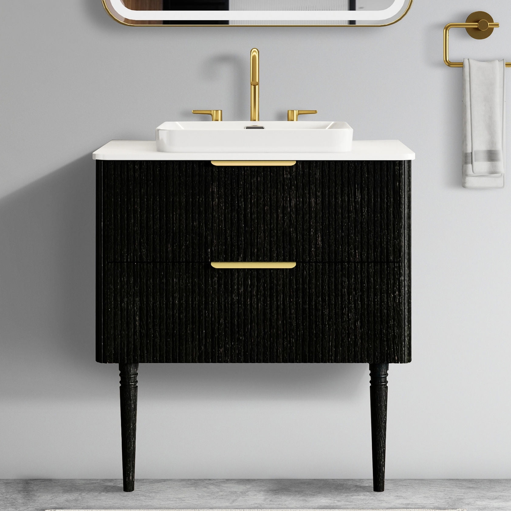 Black 30-Inch Bathroom Vanity Quiet Soft-Closing Technology Free ...