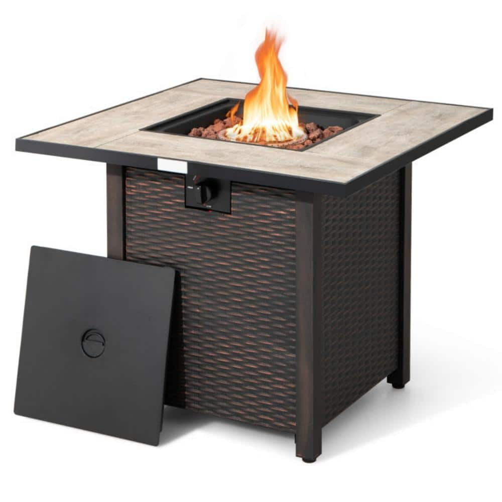 Black 30 in. Square Outdoor Propane Gas Fire Pit Table with Ceramic ...