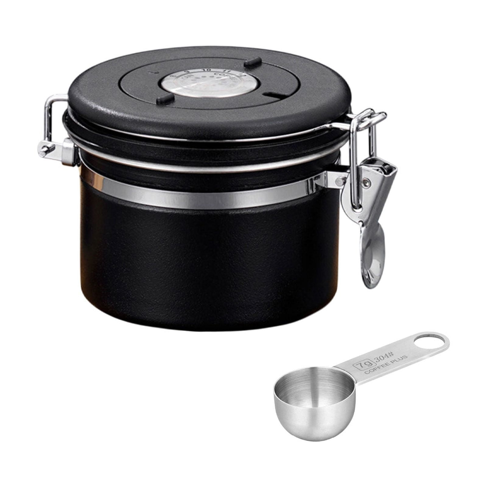 Black 304 Stainless Steel Sealed Jar 500Ml Coffee Can With Spoon Air ...