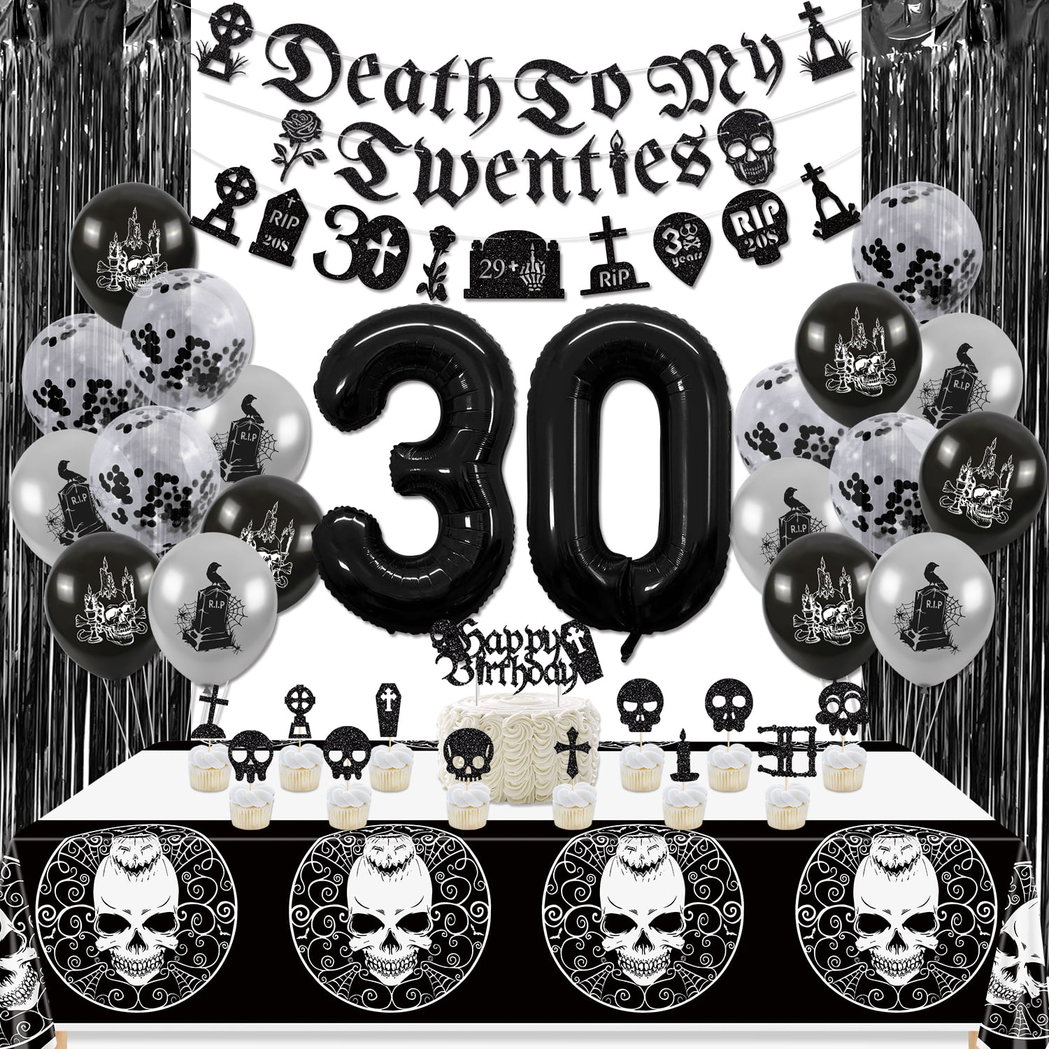 Black 30th Birthday Decorations - Death To My 20s Decorations Including ...