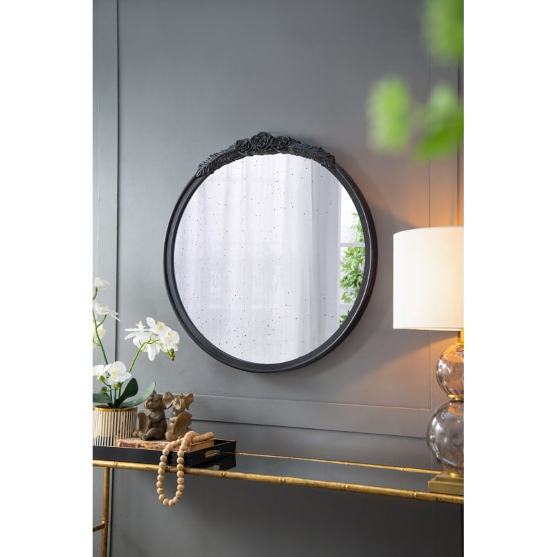 Black 30x30 Inch Round Hand Carved Rose Antique Mirror, Wall Decor for ...
