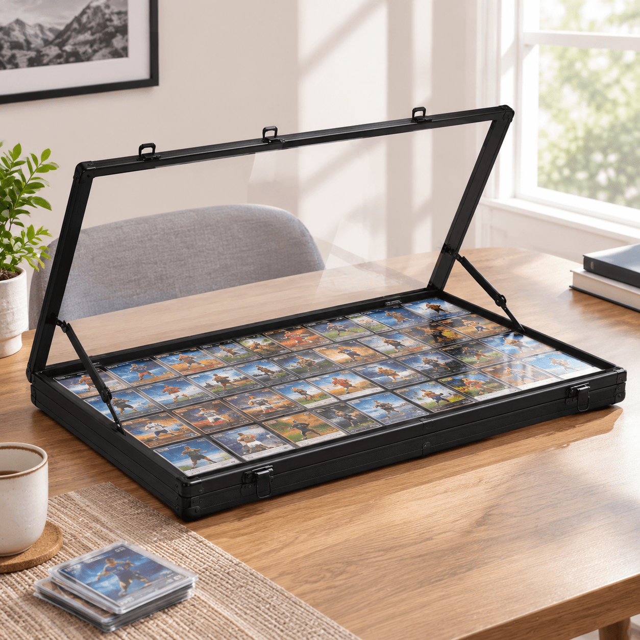 Black 32*22 IN Aluminum Lockable Portable Trading Card Display Case for ...