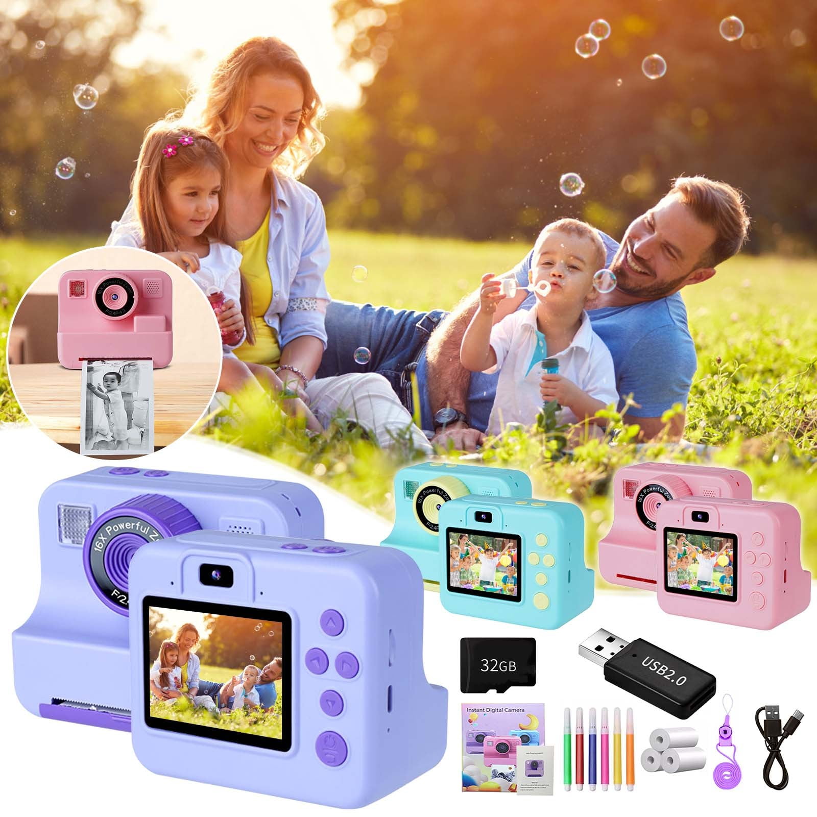 Black 32Gb Memory Card For Children'S Printing Camera Photo Video ...