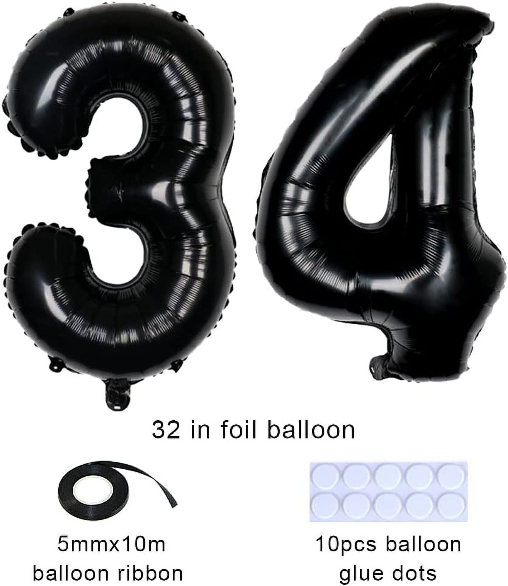 Black 34 Number Balloons Giant Jumbo Number 34 32" Helium Balloon ...