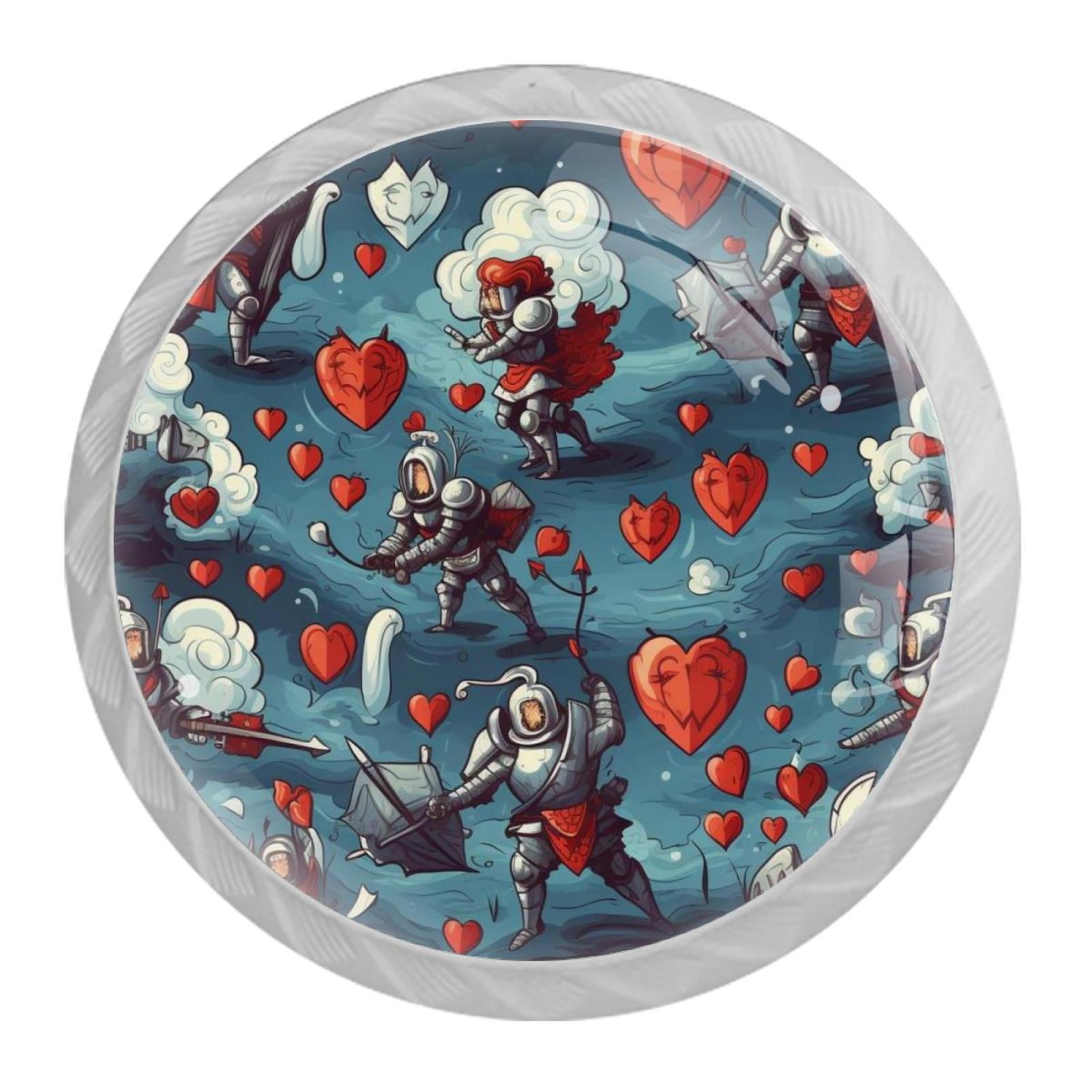 Black 35mm Cabinet Knobs Pulls Battle Hearts Pattern Glass ABS Drawer ...