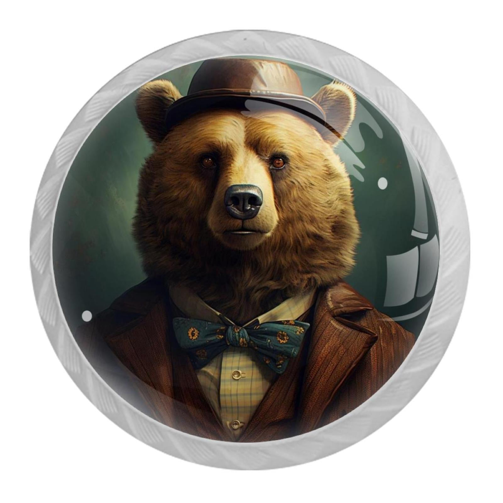 Black 35mm Cabinet Knobs Pulls Bear Retro Glass ABS Drawer Dresser Door ...