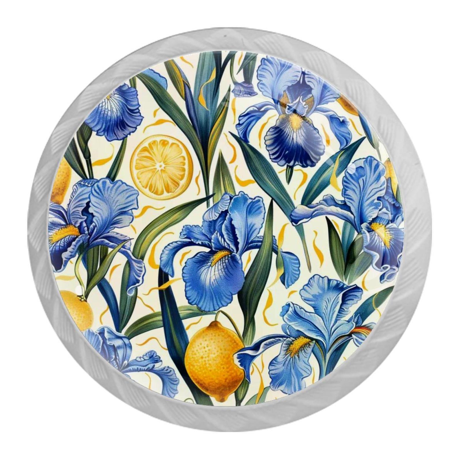 Black 35mm Cabinet Knobs Pulls Blue Lemons Iris Glass ABS Drawer ...