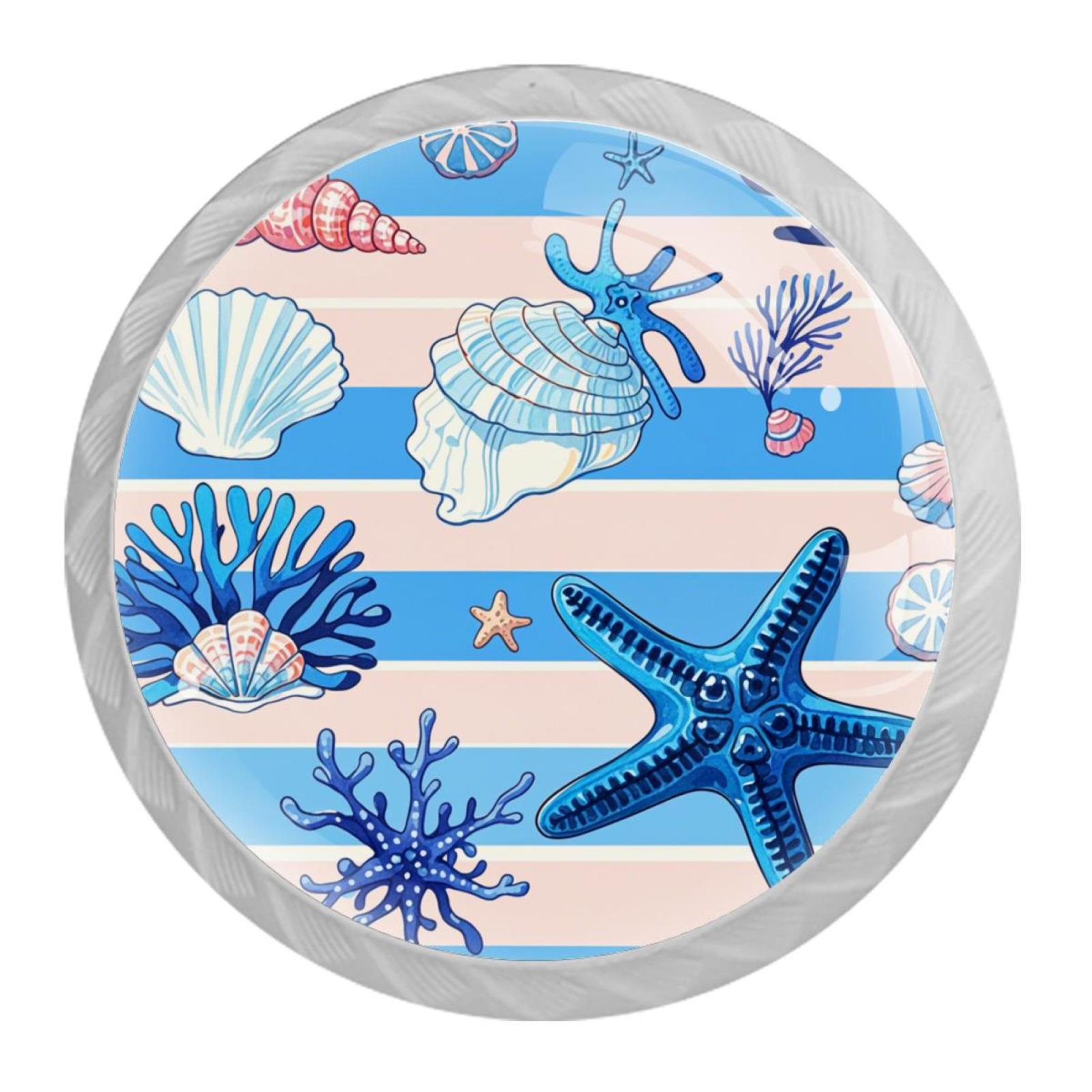 Black 35mm Cabinet Knobs Pulls Cartoon Sea Seashells Stripes Glass ABS ...