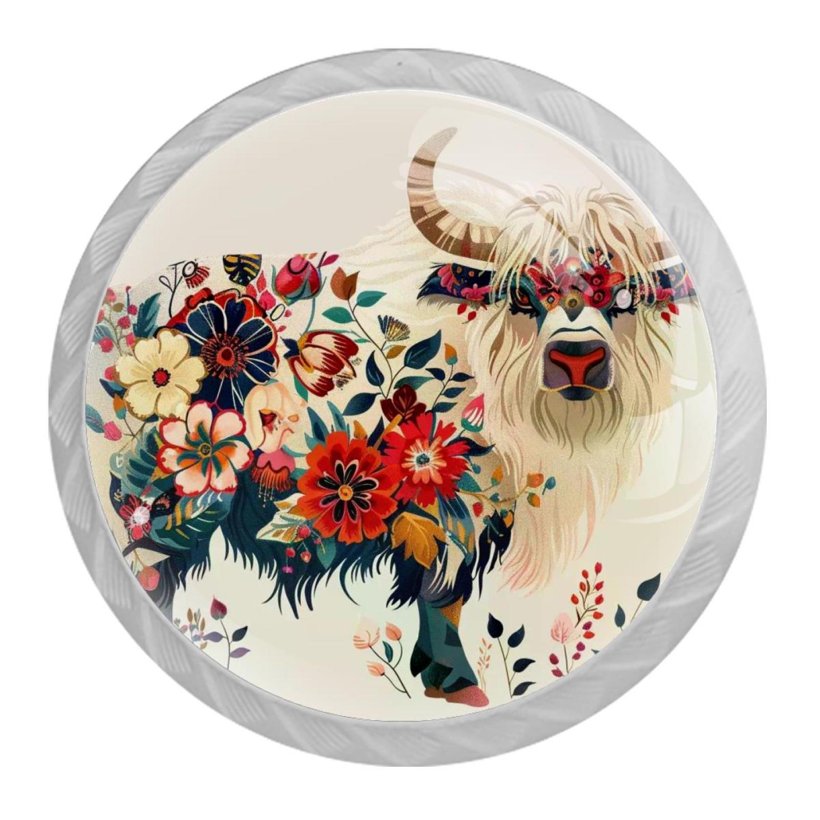Black 35mm Cabinet Knobs Pulls Cartoon Yak Floral Glass ABS Drawer ...