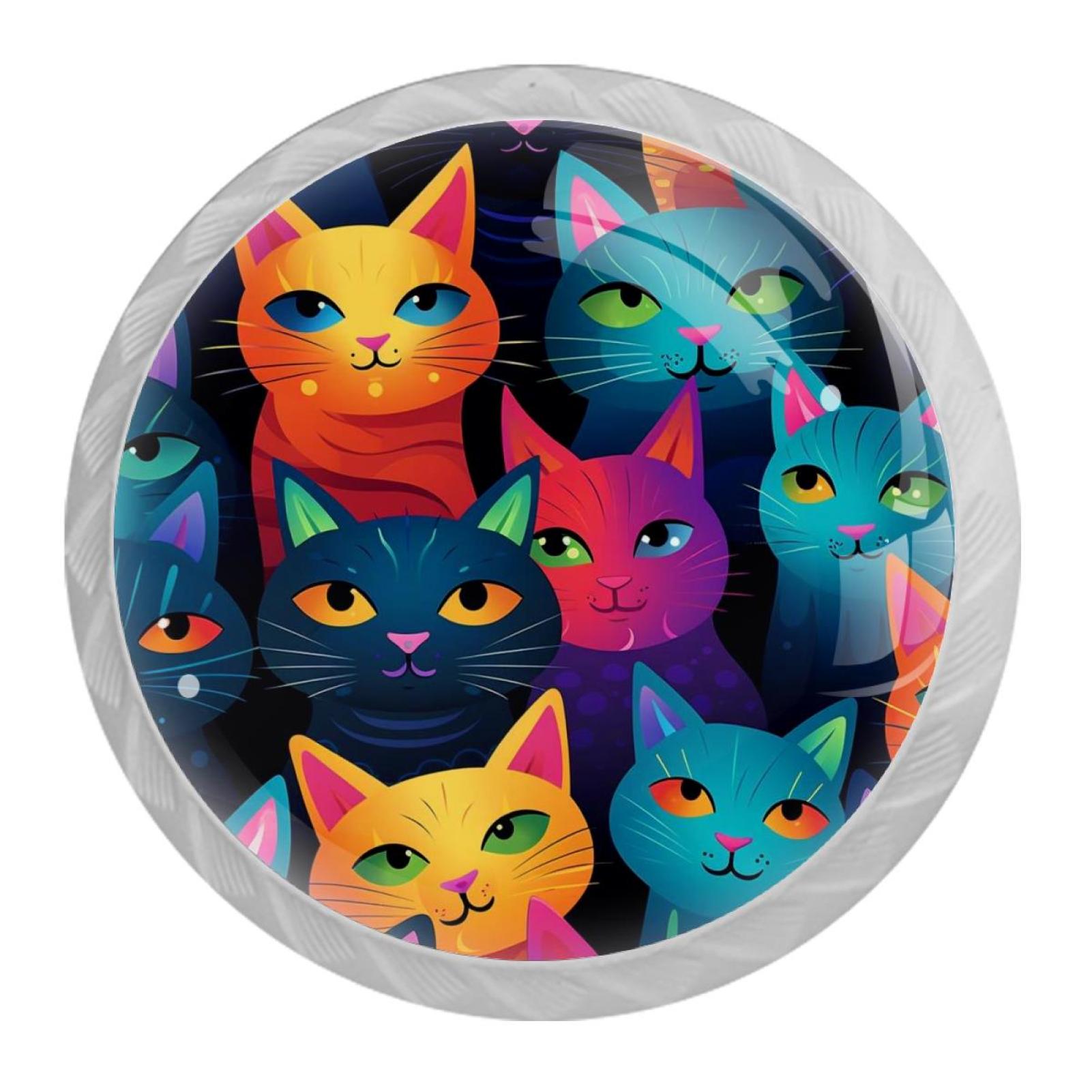 Black 35mm Cabinet Knobs Pulls Color Cat Pattern Glass ABS Drawer ...