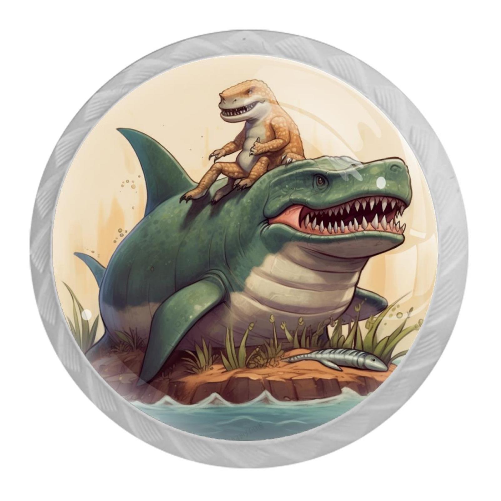 Black 35mm Cabinet Knobs Pulls Dinosaur Shark Cartoon Glass ABS Drawer ...
