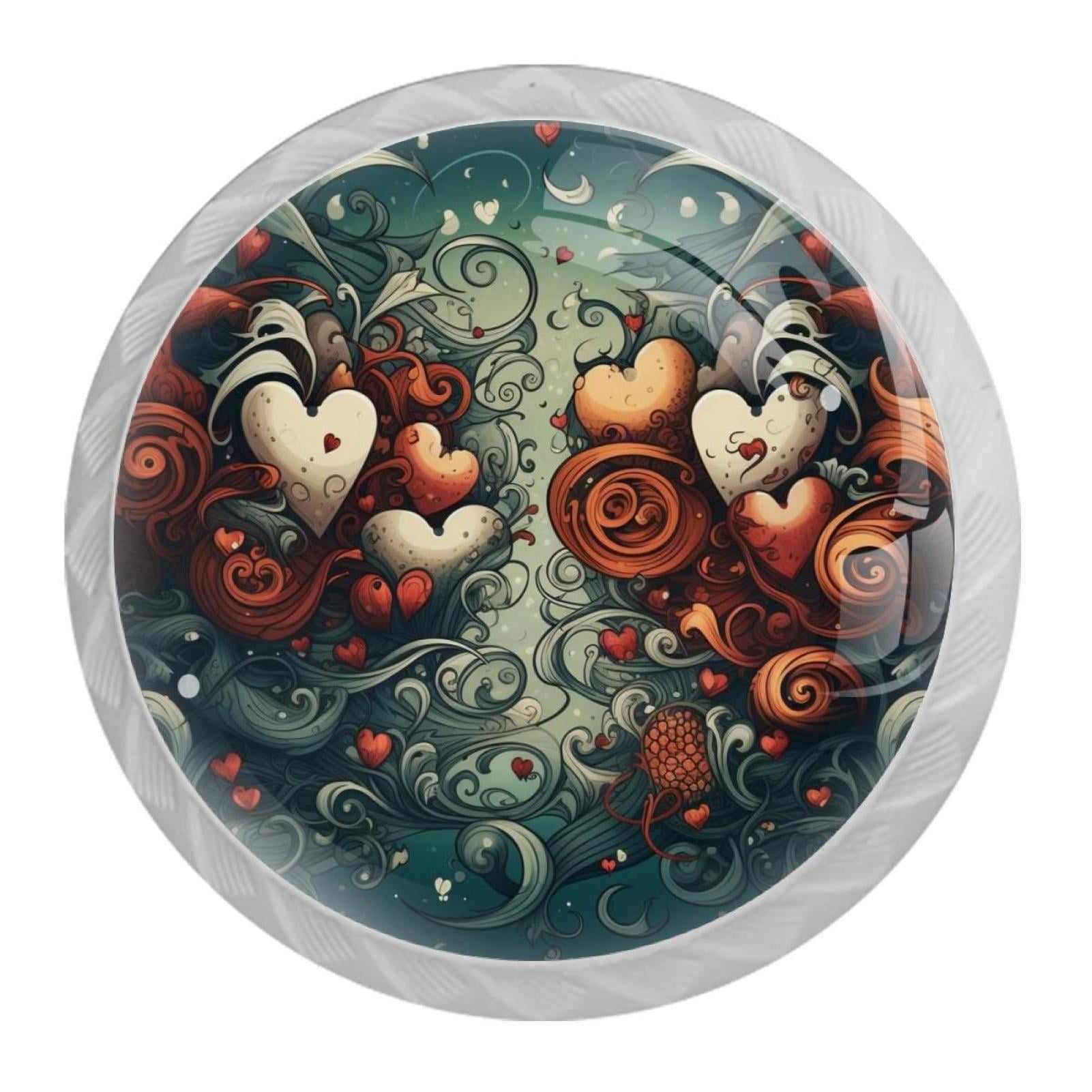 Black 35mm Cabinet Knobs Pulls Hearts Battle Pattern Glass ABS Drawer ...