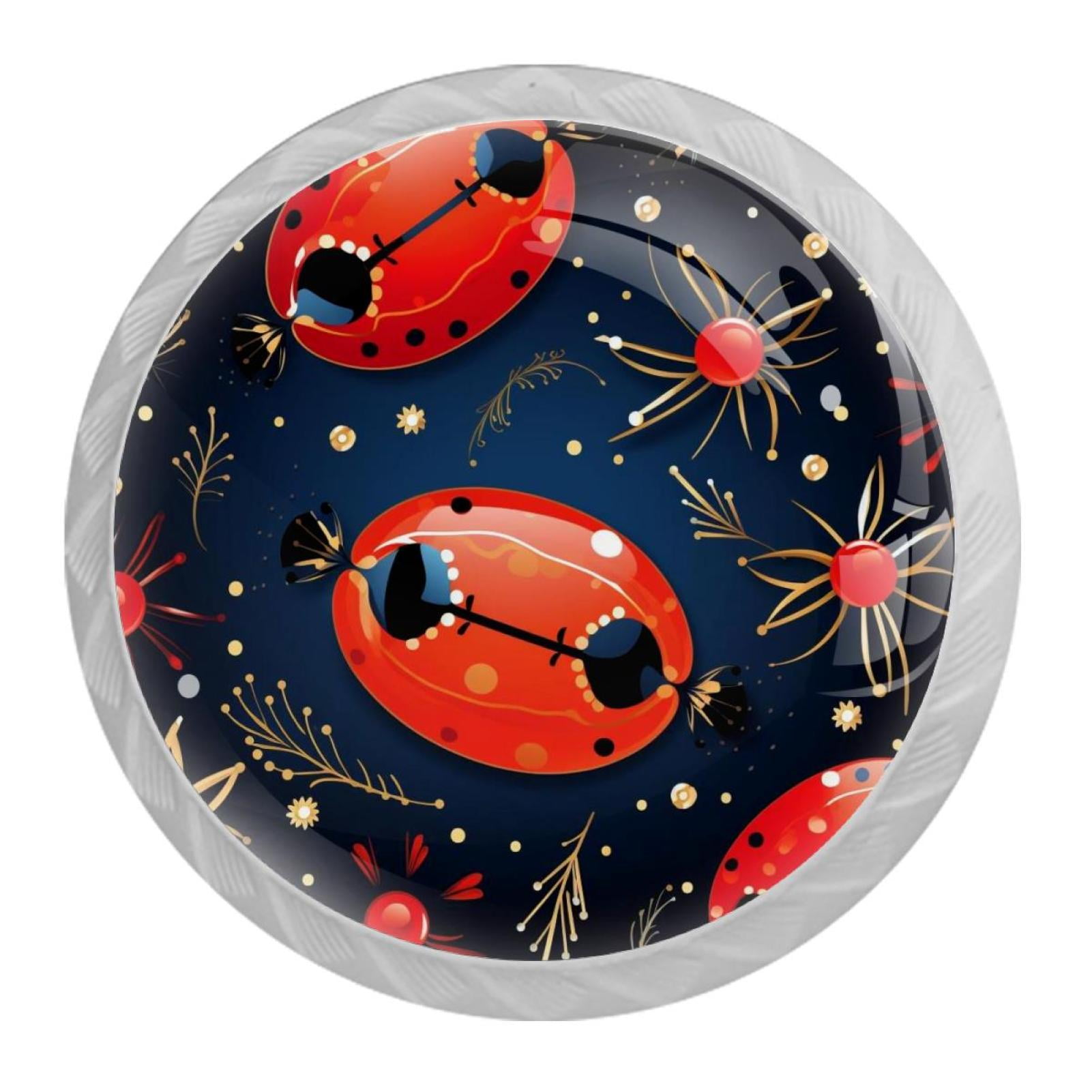 Black 35mm Cabinet Knobs Pulls Ladybirds Cute Print Glass ABS Drawer ...