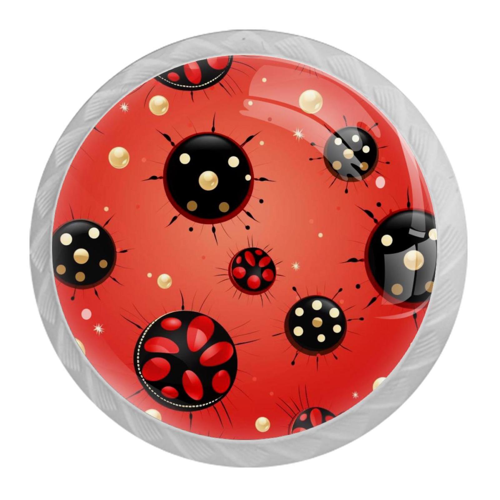 Black 35mm Cabinet Knobs Pulls Ladybirds Red Background Glass ABS ...