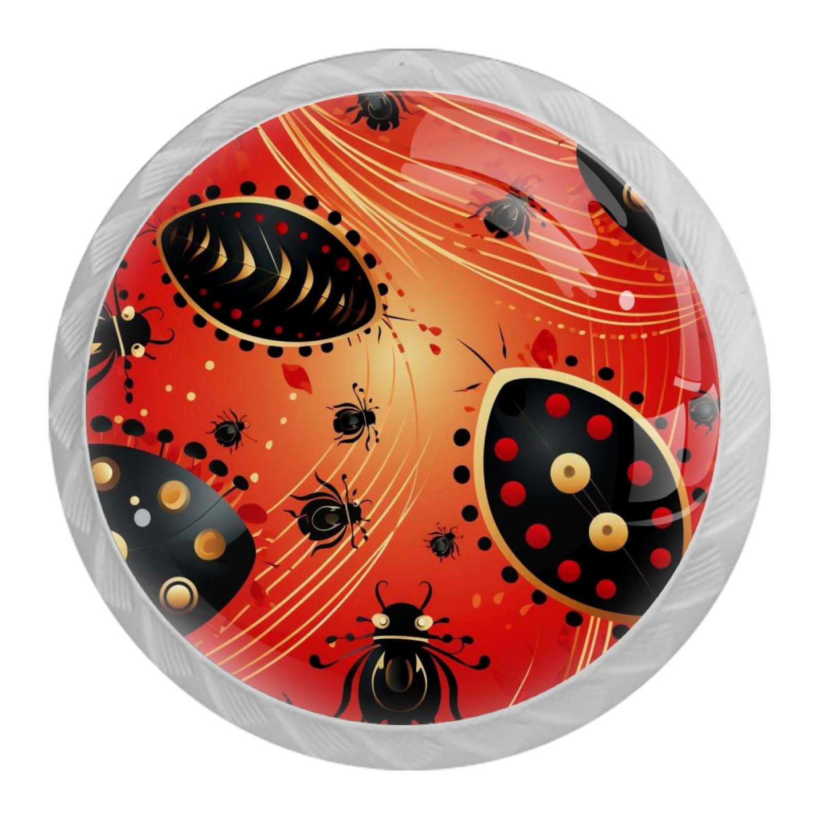 Black 35mm Cabinet Knobs Pulls Ladybug Black Glass ABS Drawer Dresser ...