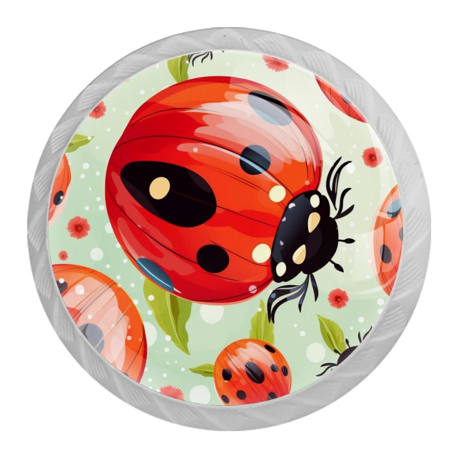 Black 35mm Cabinet Knobs Pulls Ladybug Cute Fat Glass ABS Drawer ...
