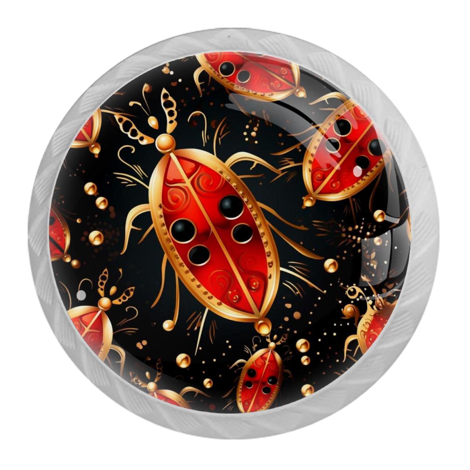 Black 35mm Cabinet Knobs Pulls Ladybug Red Pattern Glass ABS Drawer ...