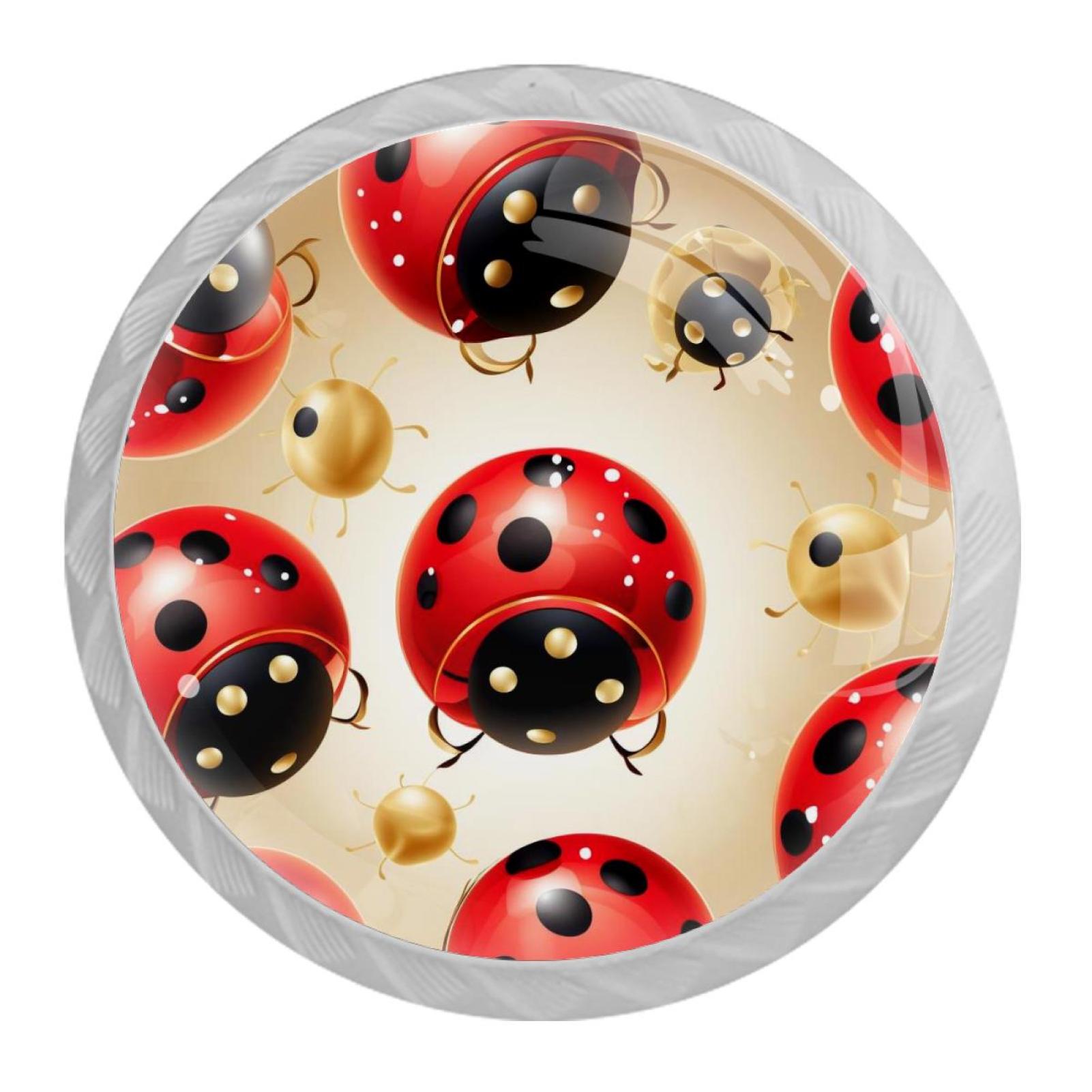 Black 35mm Cabinet Knobs Pulls Ladybug Round Red Glass ABS Drawer ...