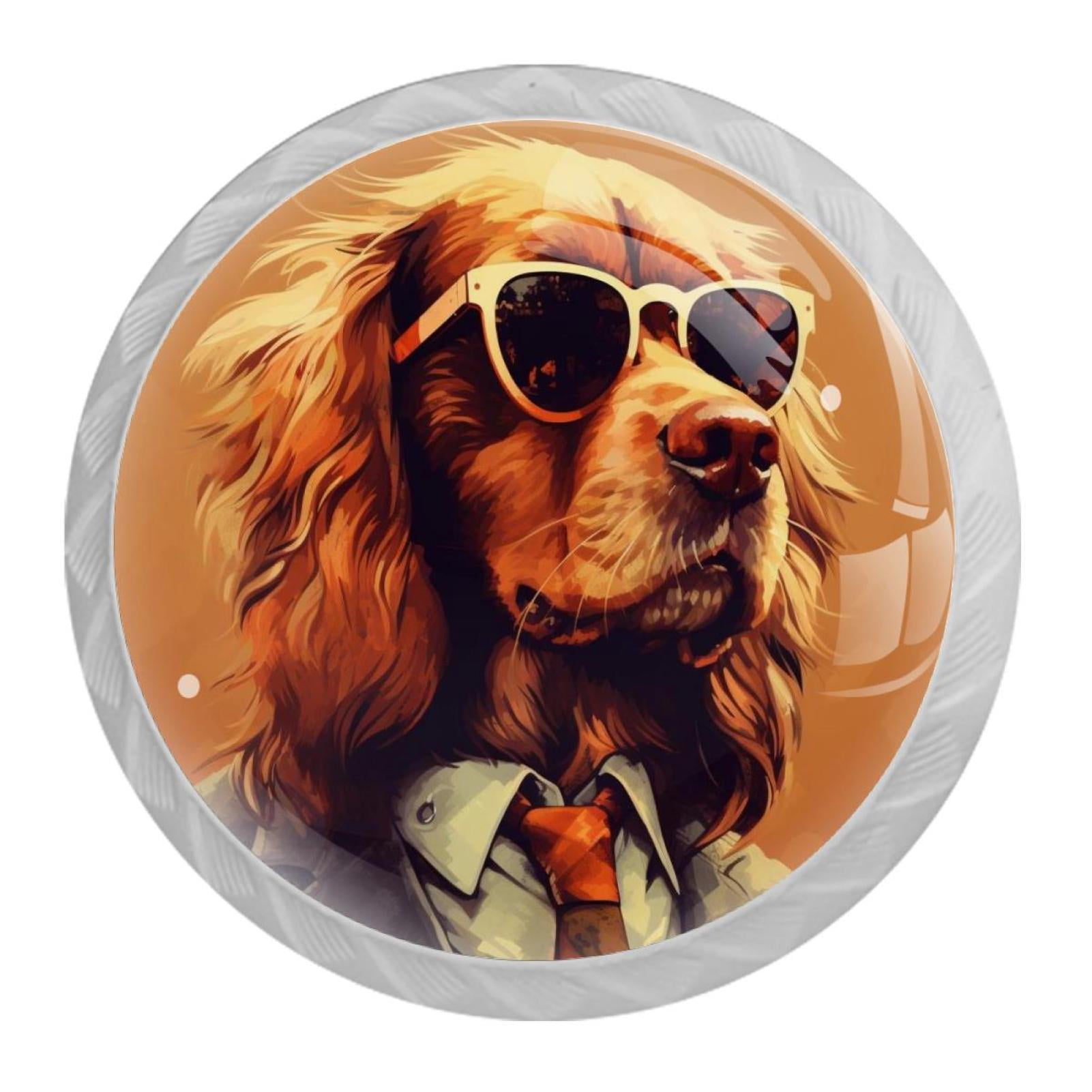 Black 35mm Cabinet Knobs Pulls Orange Dog Retro Print Glass ABS Drawer ...