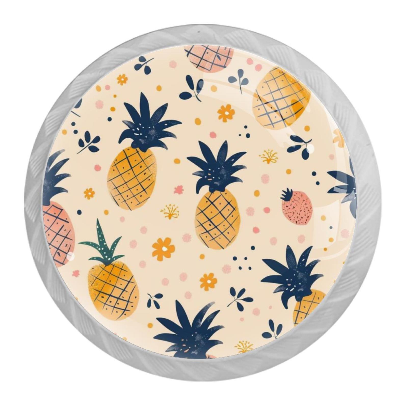 Black 35mm Cabinet Knobs Pulls Pineapple Cartoon Pattern Glass ABS ...