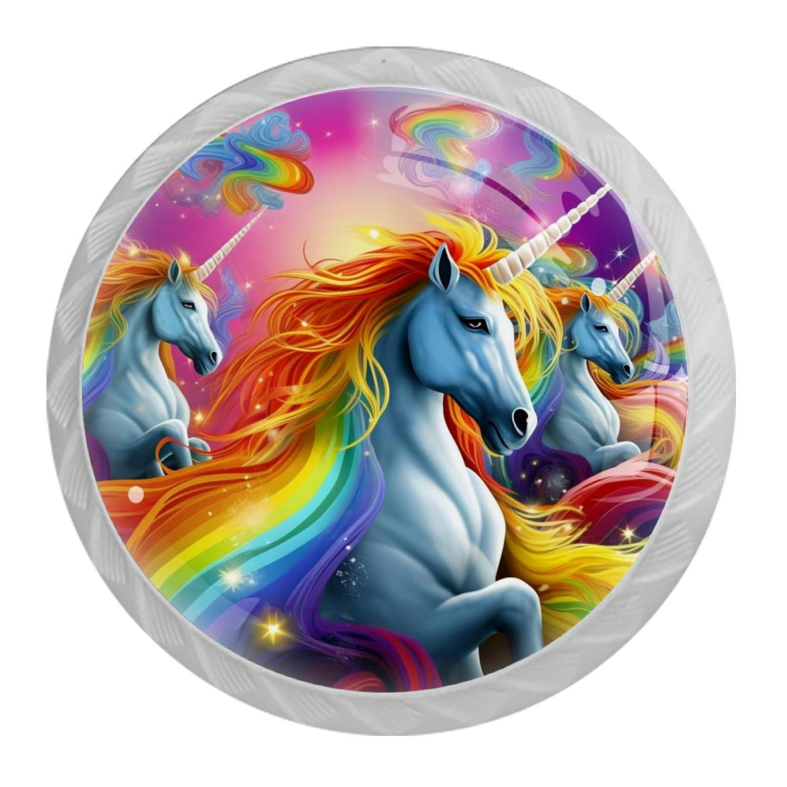 Black 35mm Cabinet Knobs Pulls Rainbow Unicorn Hairs Long Glass ABS ...