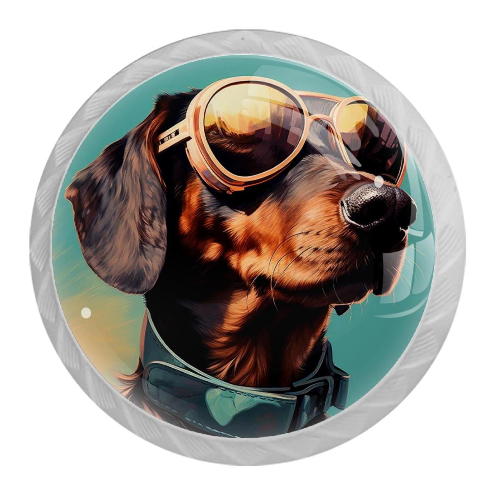 Black 35mm Cabinet Knobs Pulls Retro Dog Blue Pattern Glass ABS Drawer ...