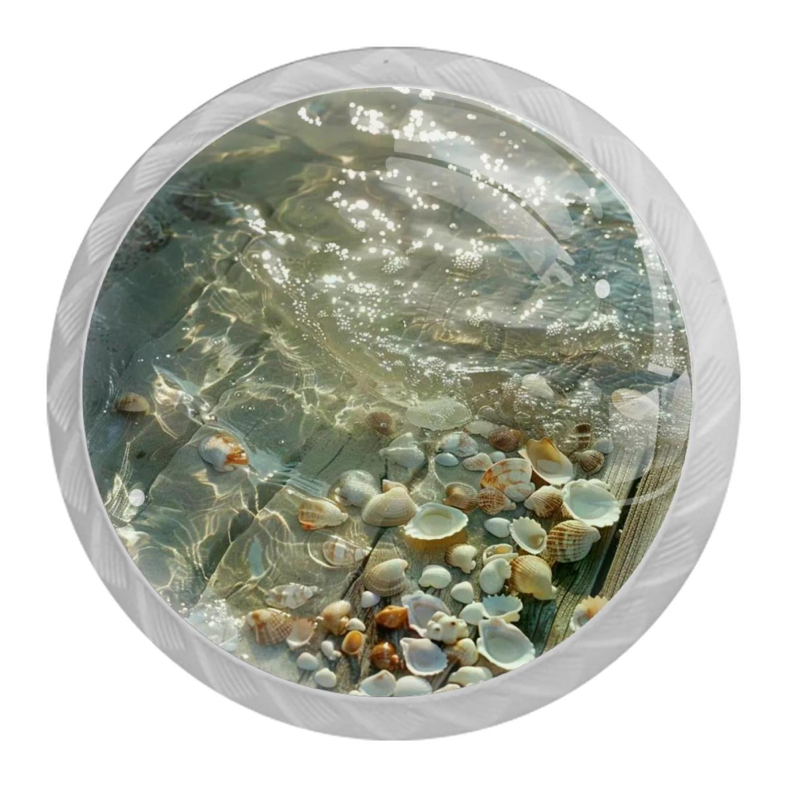 Black 35mm Cabinet Knobs Pulls Sea Water Shells Glass ABS Drawer ...