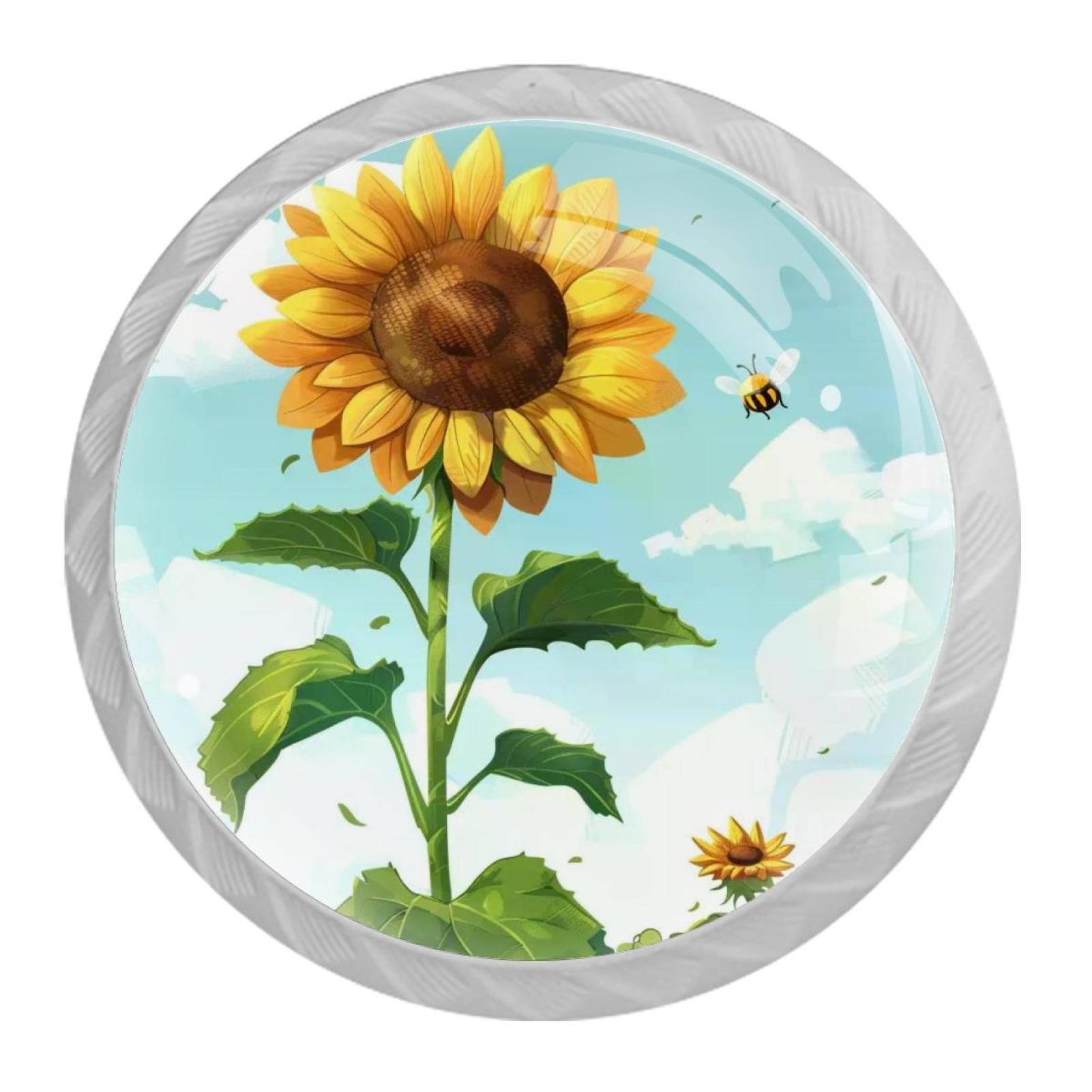 Black 35mm Cabinet Knobs Pulls Sunflowers Bee Sky Glass ABS Drawer ...