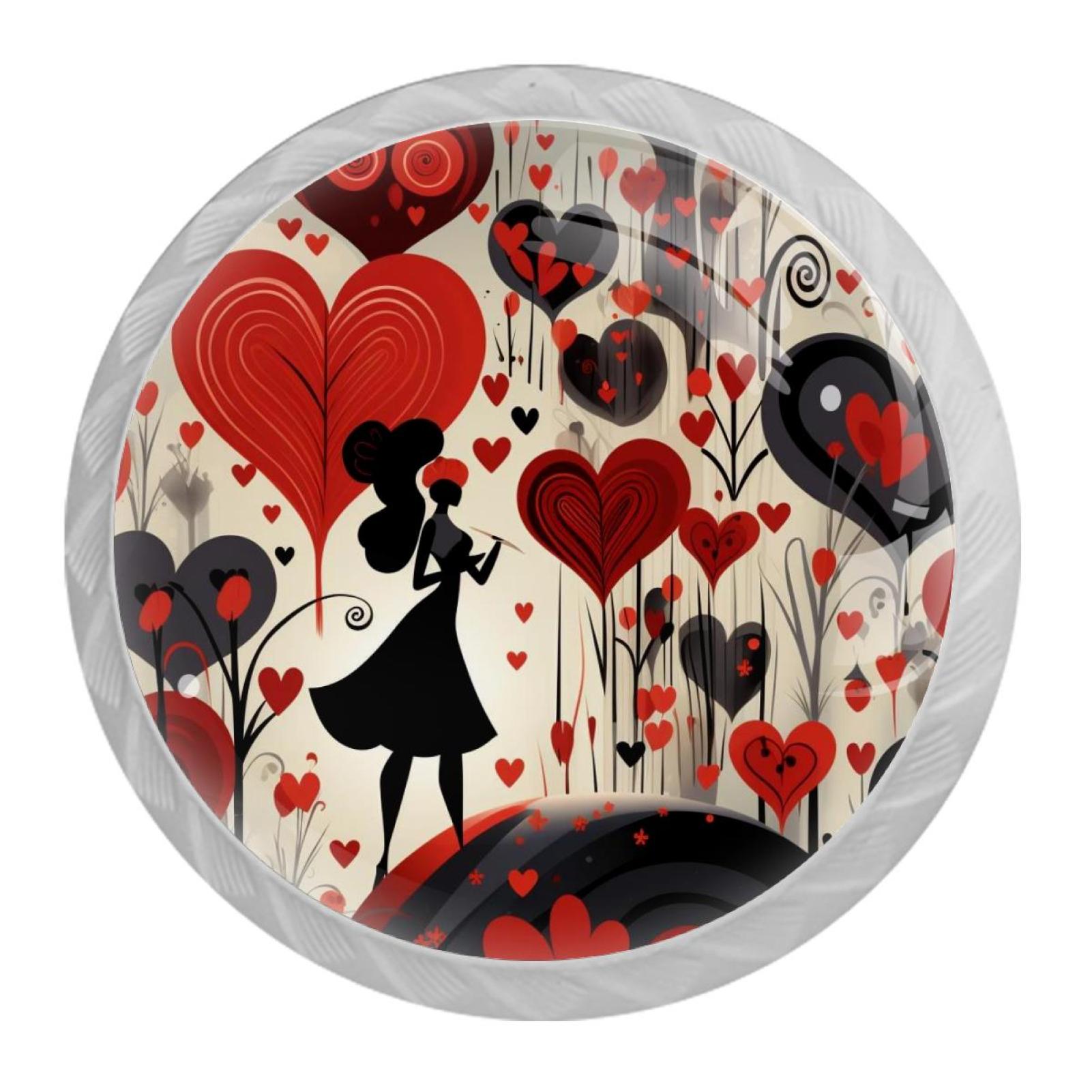 Black 35mm Cabinet Knobs Pulls Valentine's Day Hearts Print Glass ABS ...