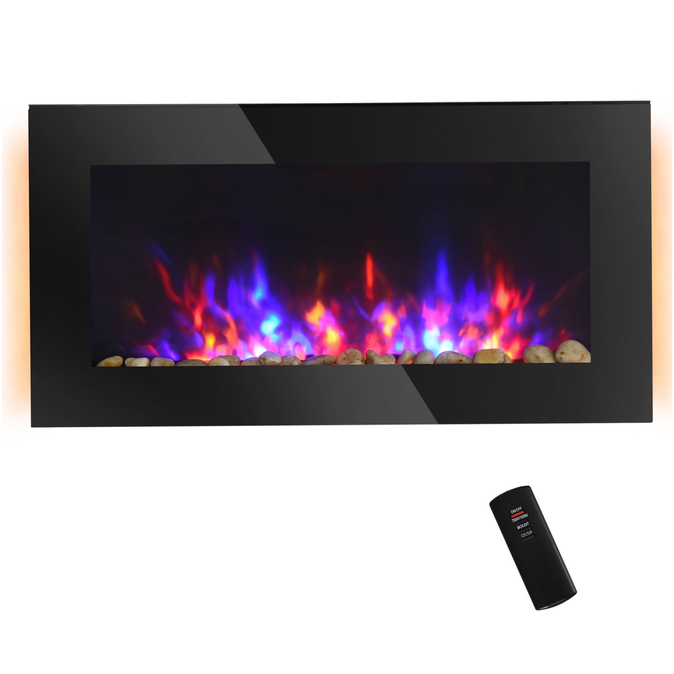 Black 36 inch Wall Mounted Electric Fireplace with Realistic Flame ...