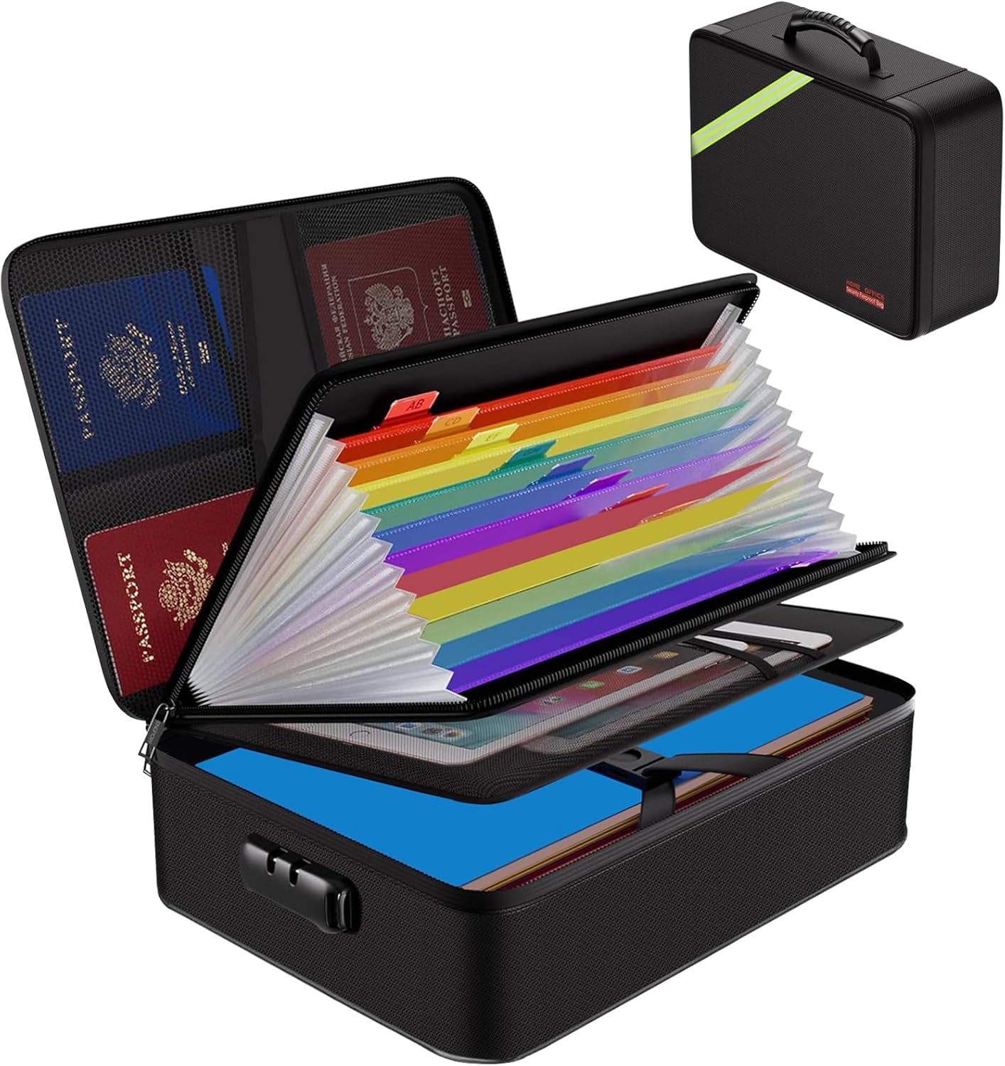 Black 38*28*10 fireproof document bag, home office travel safe storage ...
