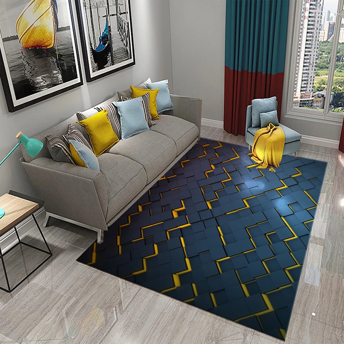 Black 3D Honeycomb Carpet Abstract Geometric Rug for Teen Men Spatial ...