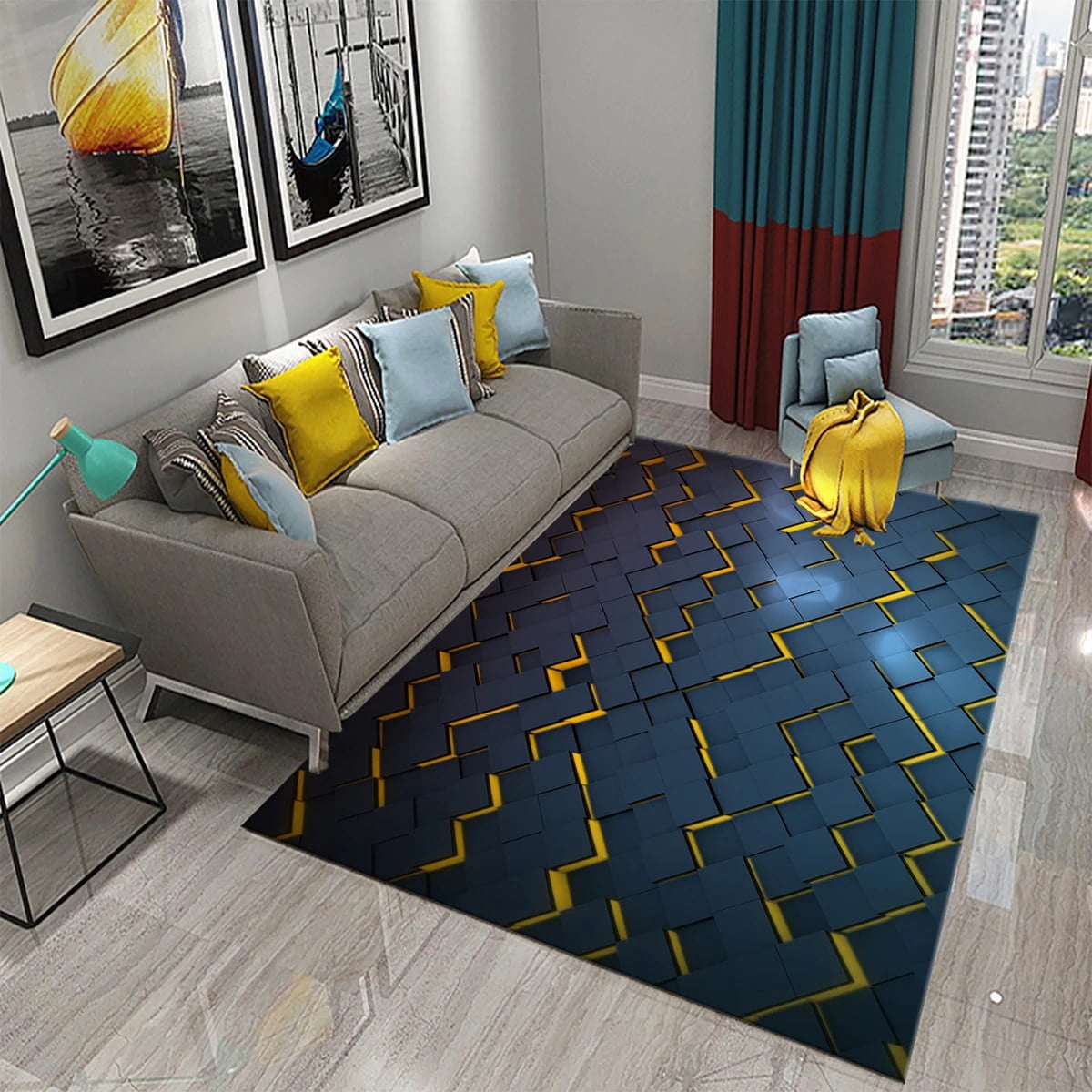 Black 3D Hycomb Carpet Abstract Geometric Rug for Teen Men Spatial ...