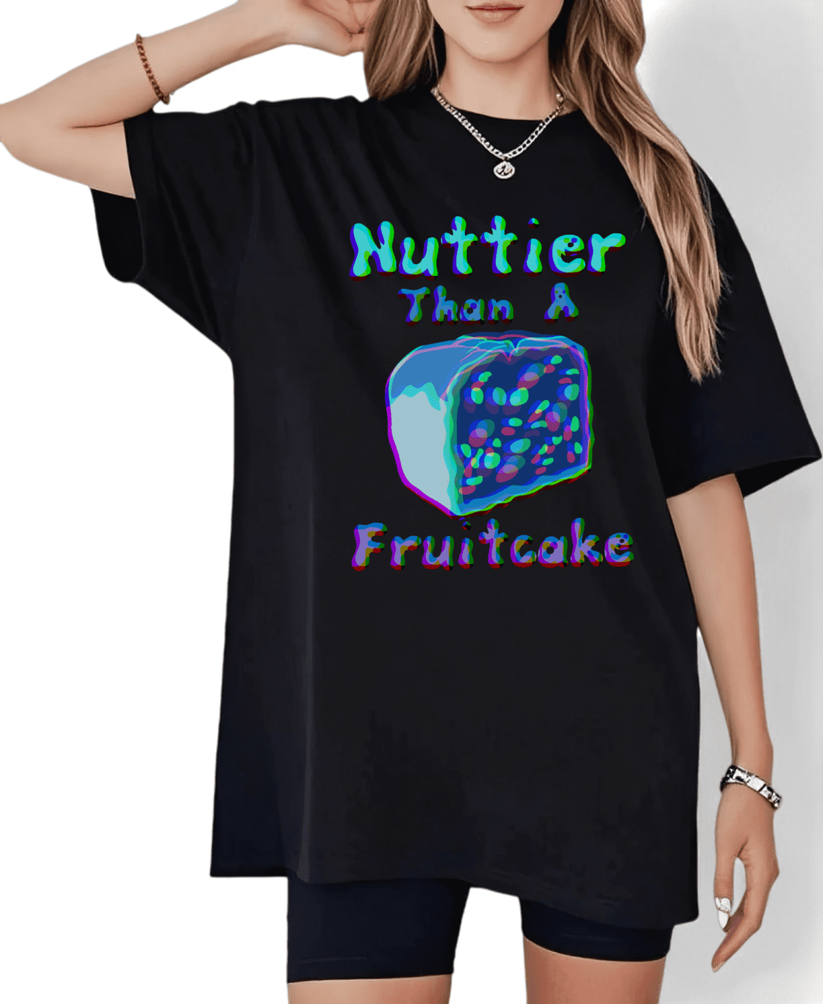 Black 3D Iridescent Nuttier Than A Fruitcake Print Tshirt Graphic Tees ...