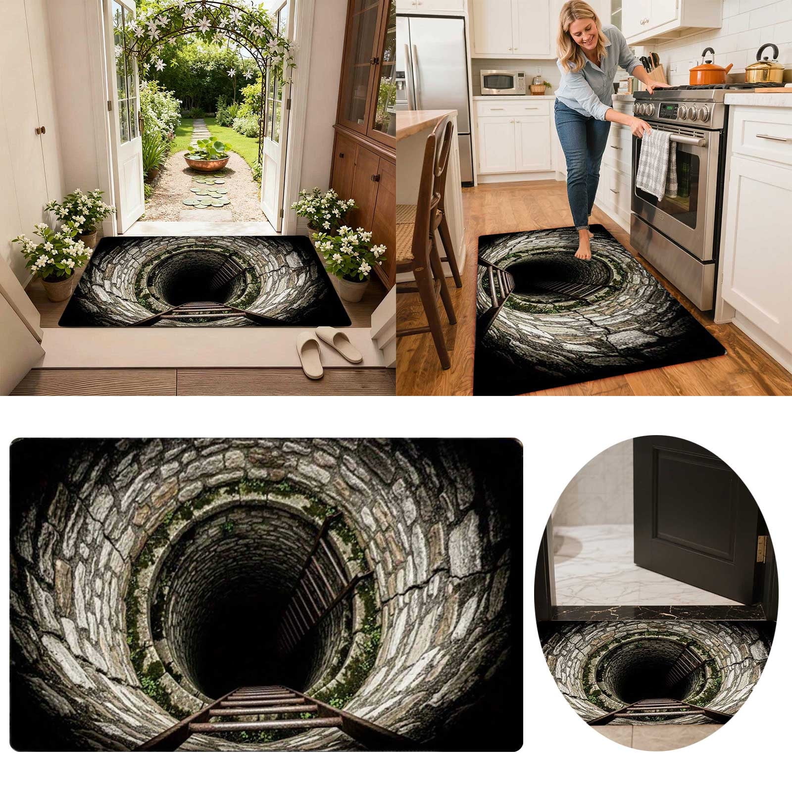 Black 3D Optical Illusion Floor Runner, 1 Count, 24 x 36 Inch, Visual ...