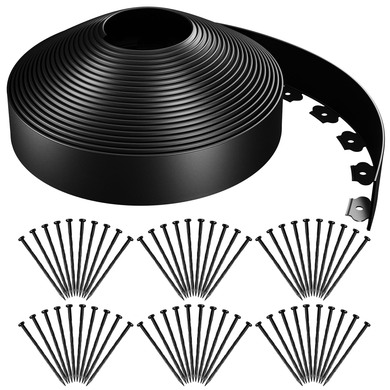 Black 3in X 98FT Plastic Garden Border Edging Kit with Anchoring Spikes ...