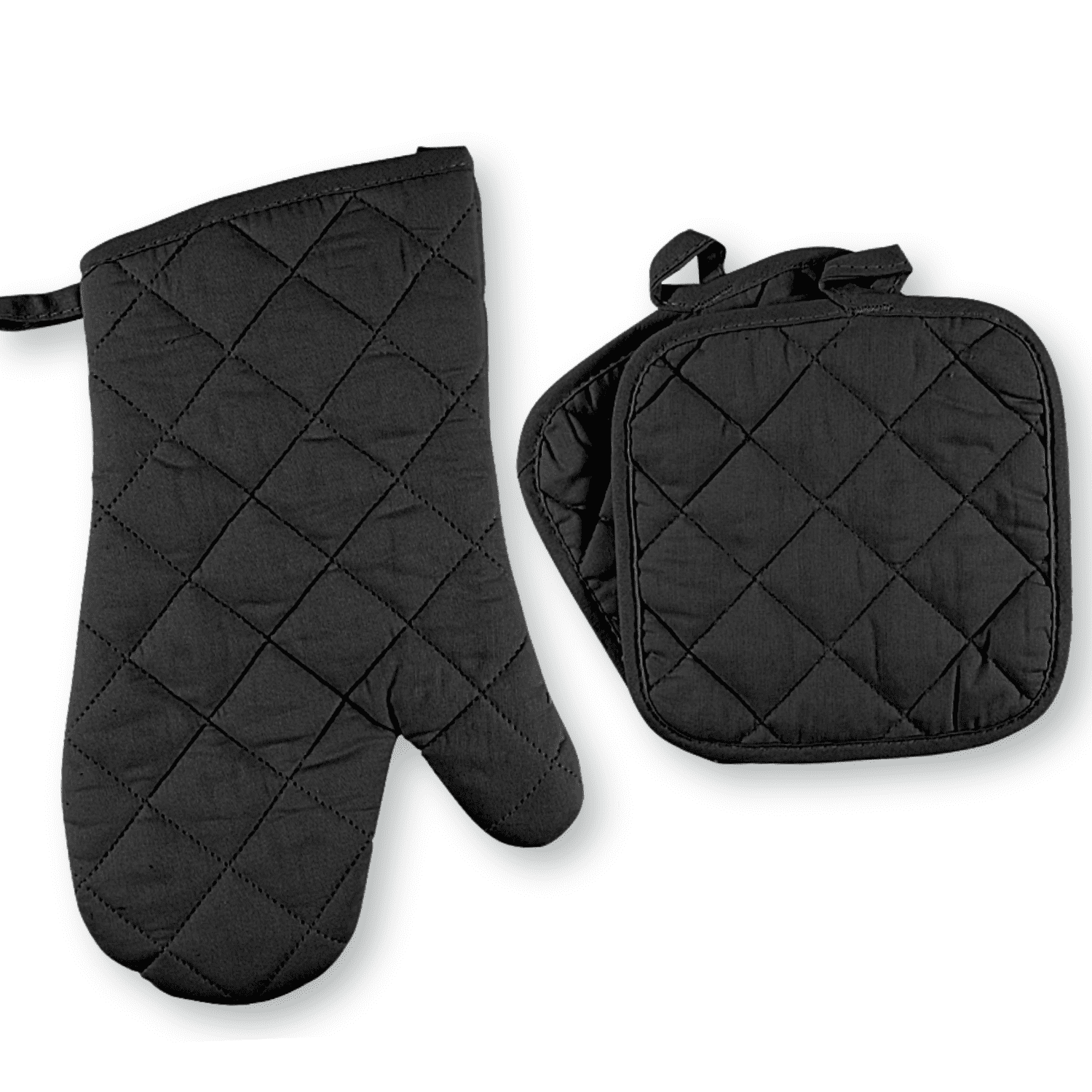 Home Collection Kitchen Pot Holder Mittens, Black 3pc Set Oven Mitt ...