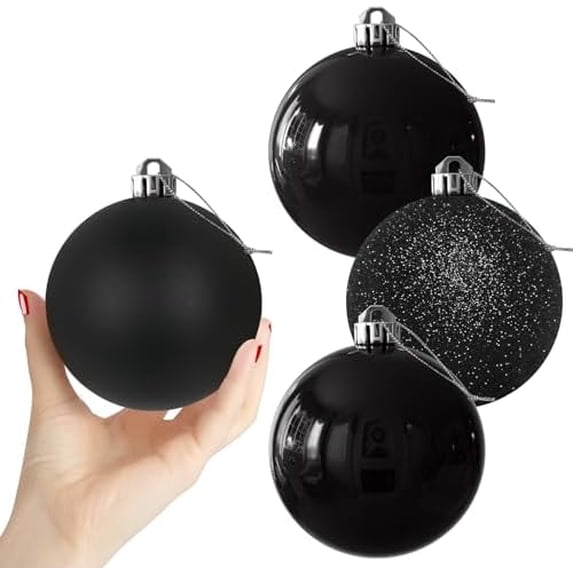 Black 4.0" Large Christmas Balls - Christmas Tree Decoration Ornaments ...