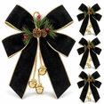 Black 4 Christmas Hanging Ornament Bow with Bells and Pine Cone Decor ...