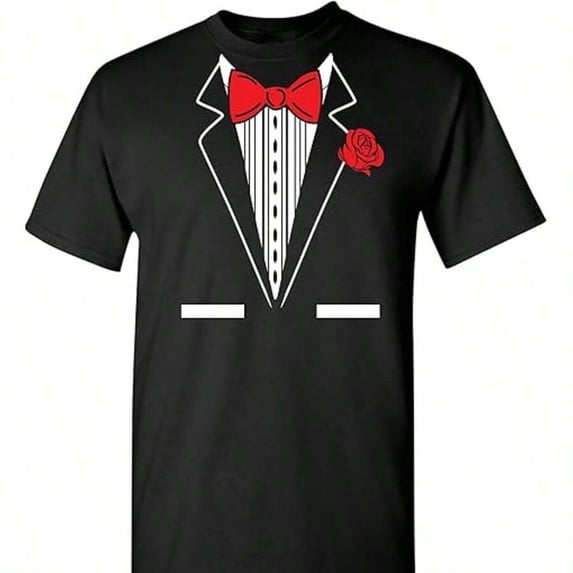 Black 4 Classic Printed Tuxedo Design Prom Wedding Party Mens T-Shirt ...