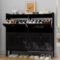 Black 4-Door Flip-Front Shoe Cabinet – Adjustable Shelf Freestanding ...