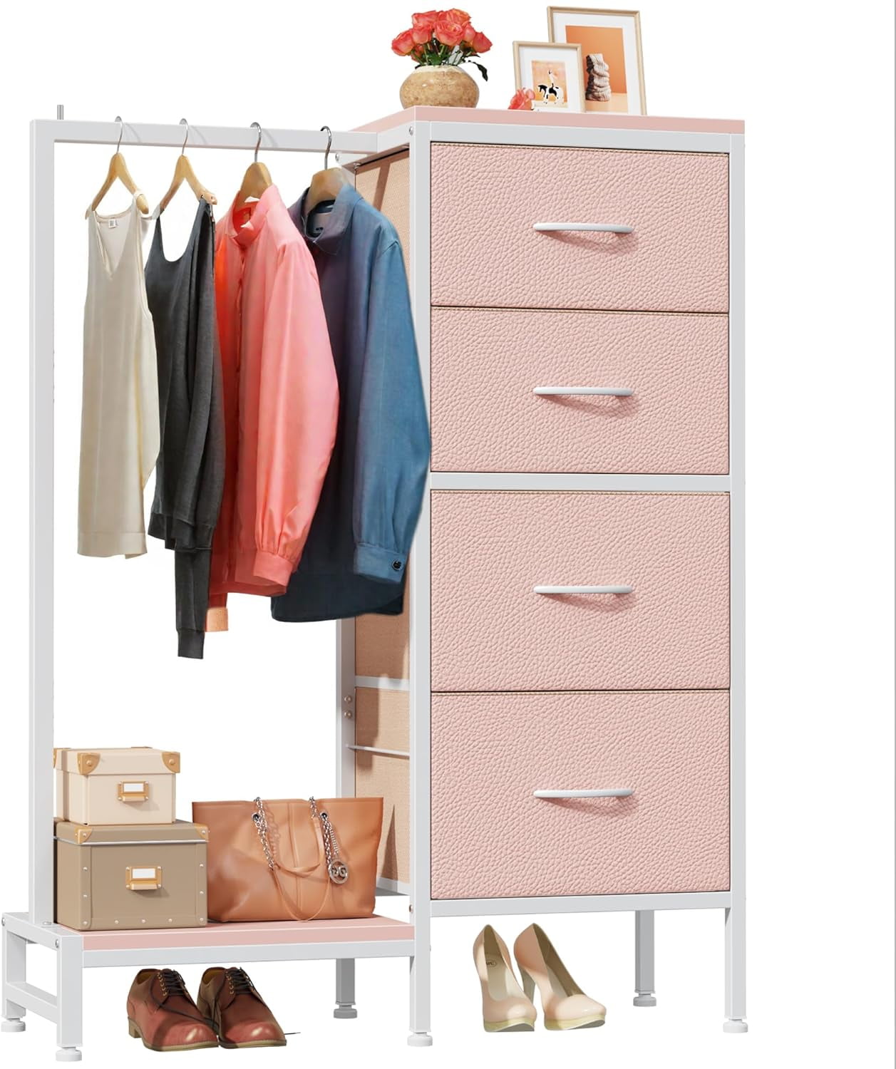 Black 4-Drawer Dresser with Hanging Rack - 44''H Reversible Fabric Kids ...