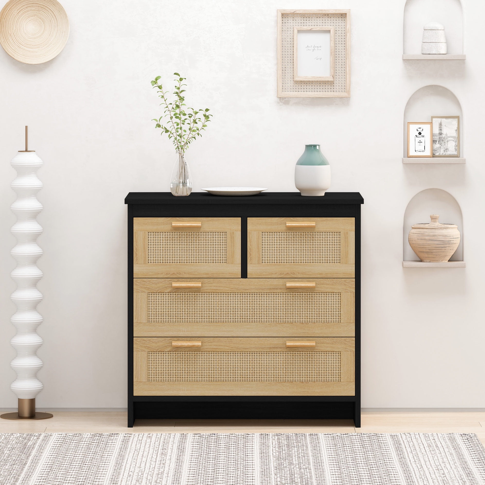 Black 4-Drawer Rattan Storage Cabinet | Multi-Purpose Use in Various ...