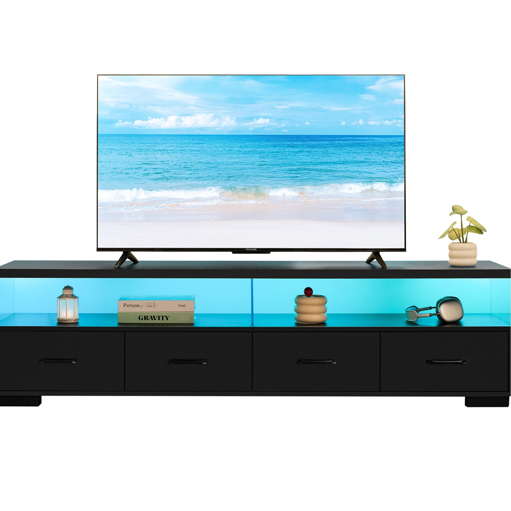 Black 4-Drawer TV Stand for 70-79 Inch Screens / Spacious Storage in ...